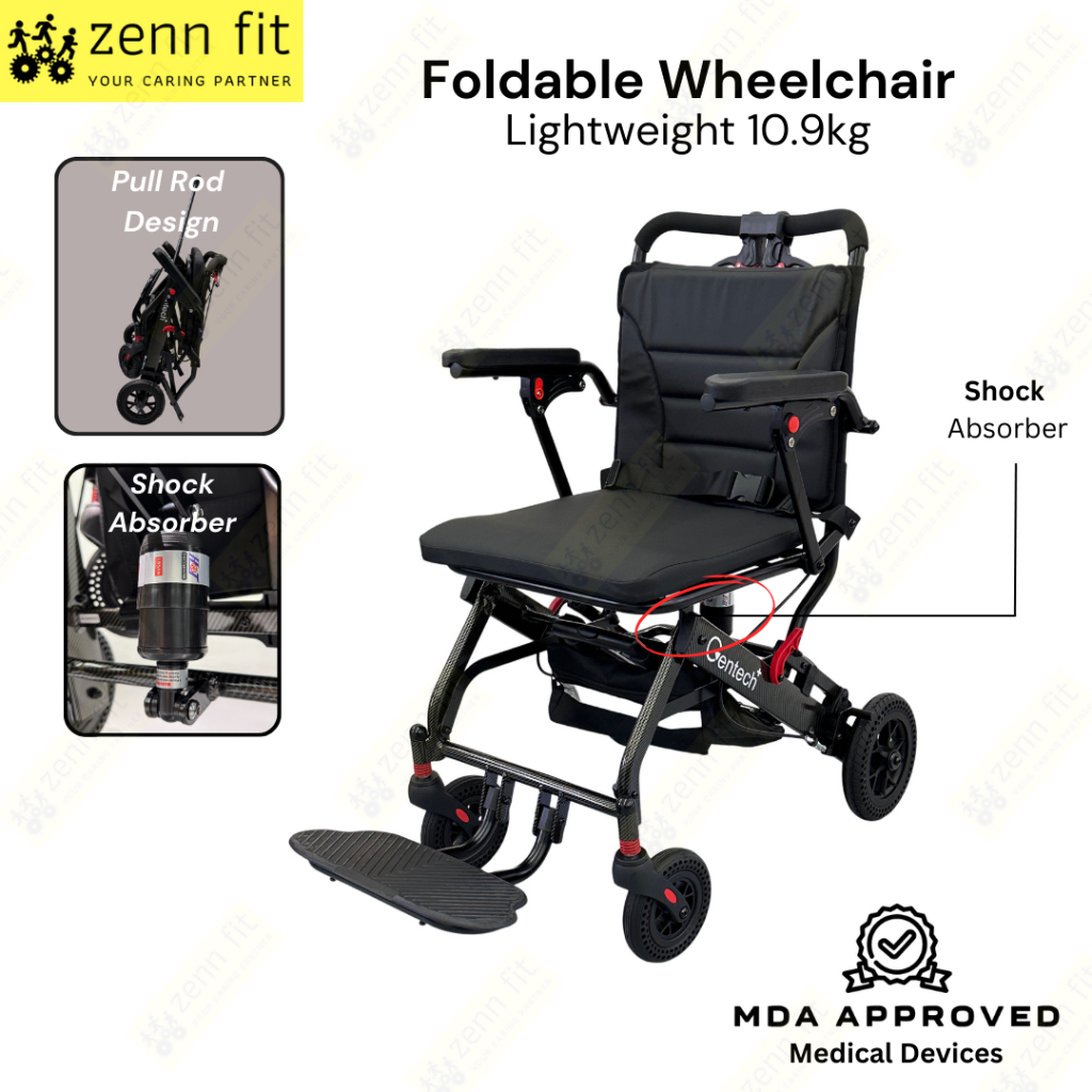Gentech Aluminium Lightweight Foldable Shock Absorber Wheelchair ...