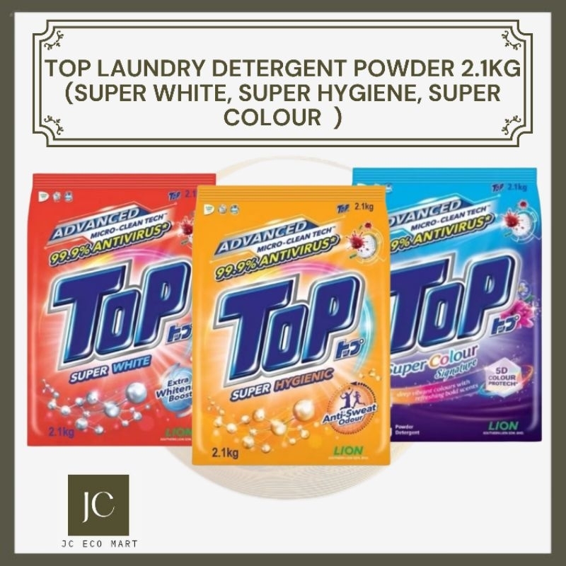 TOP Laundry Detergent Powder 2.1kg (Super White, Super Hygiene, Super ...