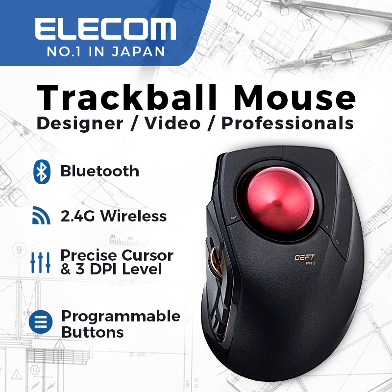Elecom® Deft-Pro Ergonomic Trackball Mouse, Mice, Laptop PC Windows Mac OS for Professionals ...