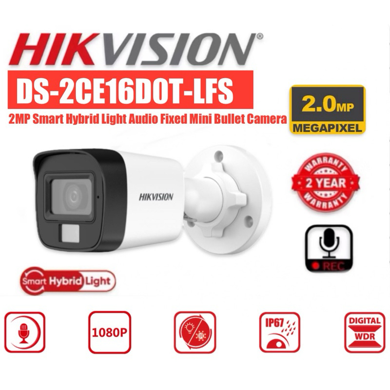 HIKVISION CCTV DS-2CE16D0T-LFS 2MP Smart Hybrid Light Audio Fixed Mini Bullet Camera | Shopee ...