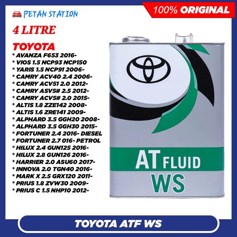 GENUINE TOYOTA AT FLUID WS TRANSMISSION GEAR OIL 4L | Shopee Malaysia