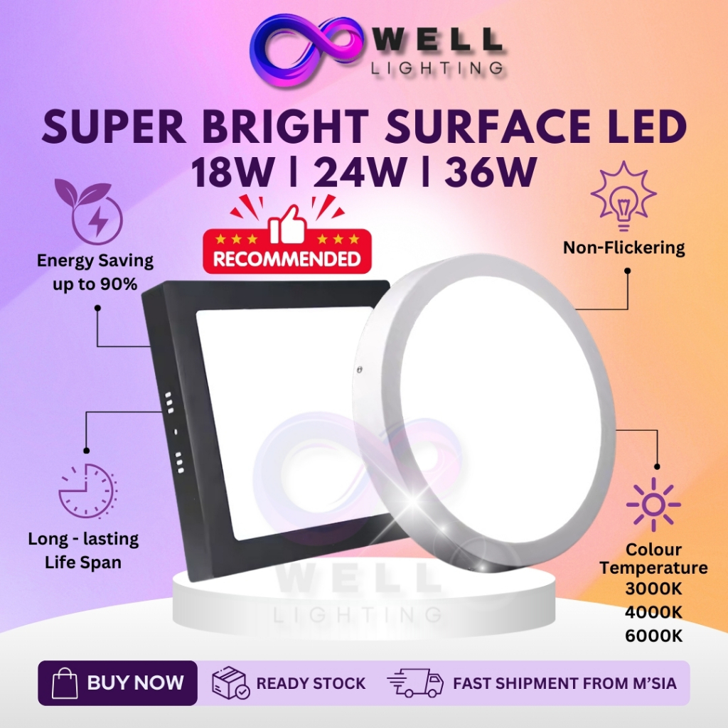 【3 Warna】Lampu Siling Downlight Ruang Tamu 3 Color LED Surface ...