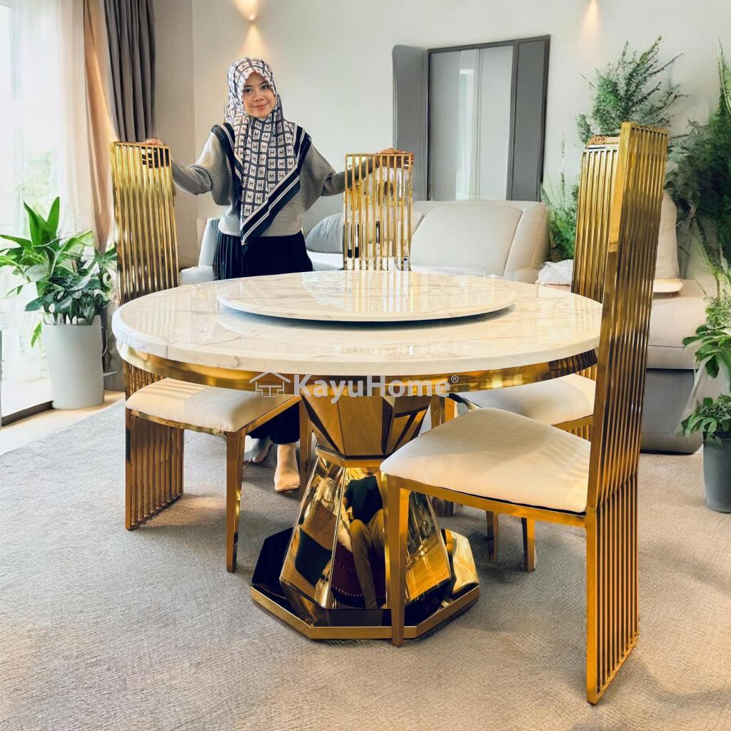 (PRE ORDER) Dining Table Lady Susan Top Marble Kaki Stainless Steel ...