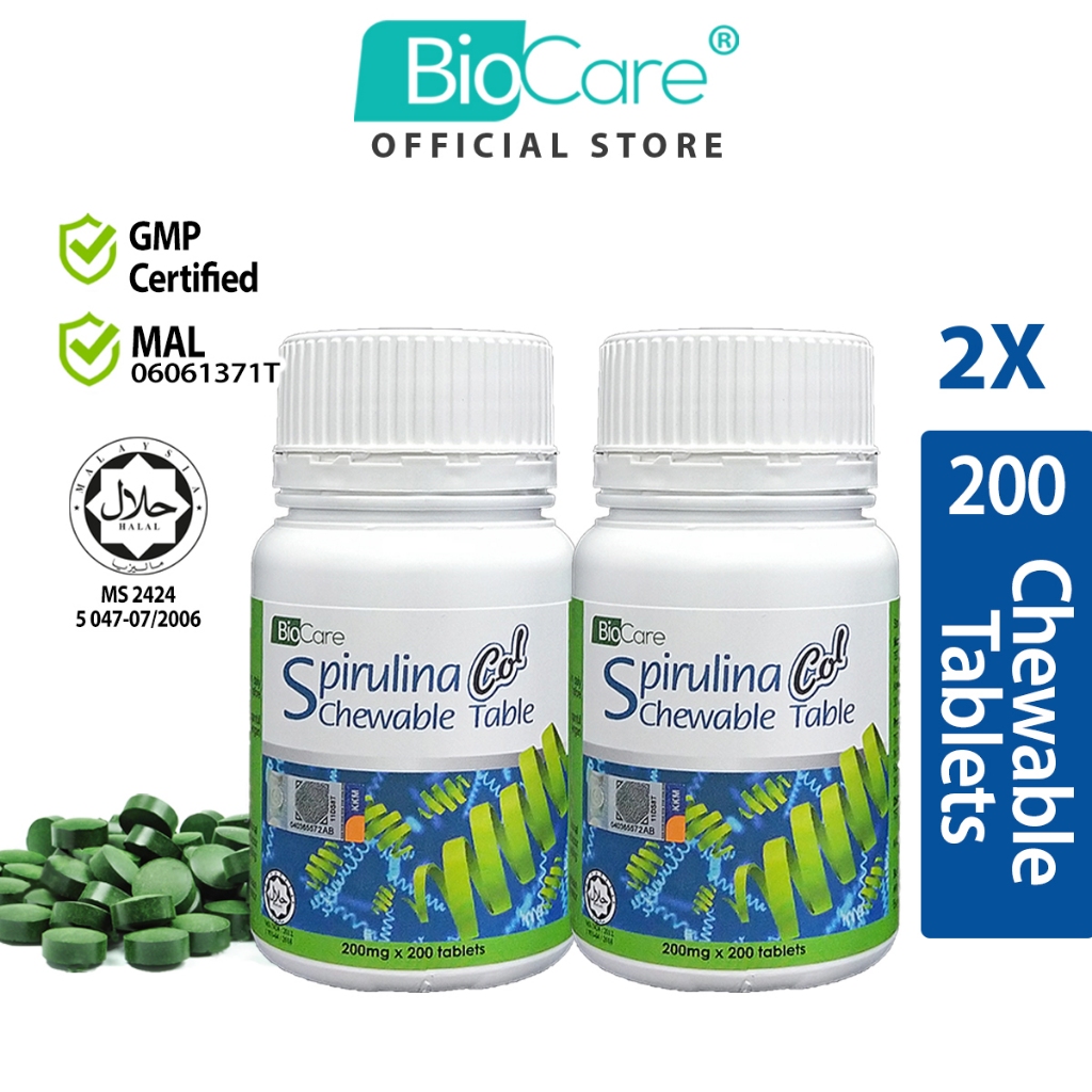 BioCare SpirulinaCol Chewable Tablet (2 x 200 Tablets x 200mg) | Shopee ...