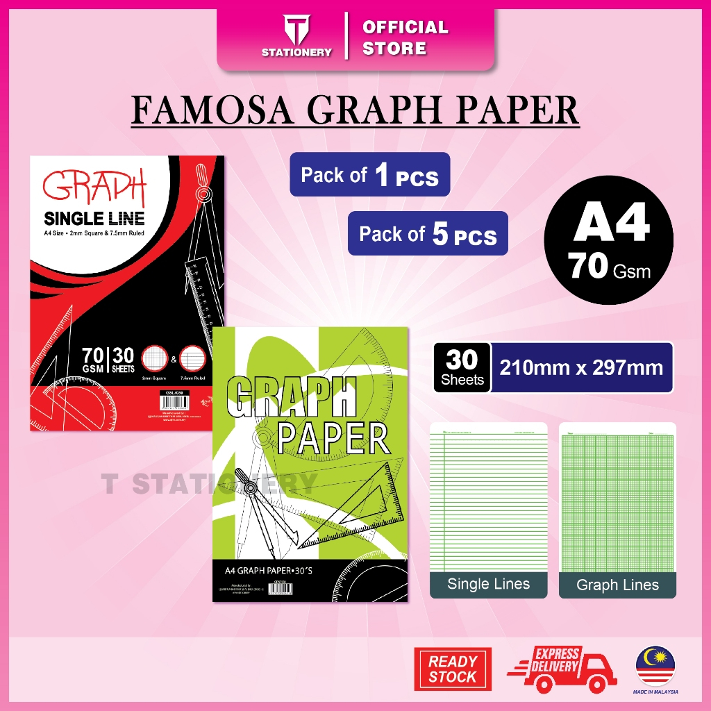 FAMOSA Side Open A4 10mm Square Double Sided Graph Paper | 70gsm 30's | Kertas Graf | Shopee ...