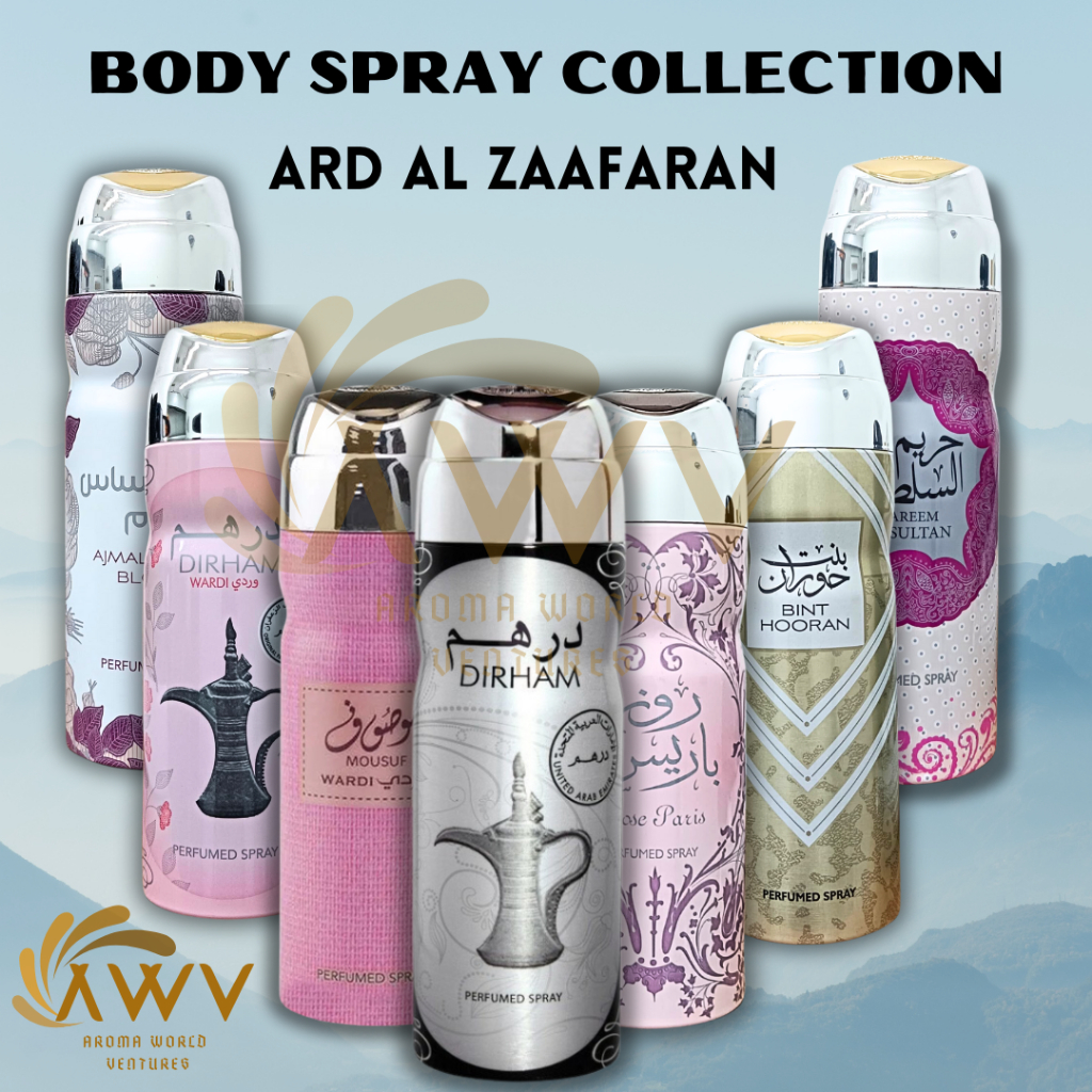 ARD AL ZAAFARAN BODY SPRAY ( ROS PARIS,DIRHAM, AJMAL EHSAS BLOOM ...