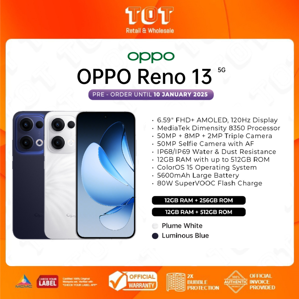 OPPO Reno 13 5G (12GB+256/512GB) 6.59" FHD+ AMOLED 120Hz I MediaTek ...