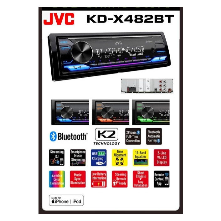JVC KD-X482BT Digital Media Receiver Bluetooth®/USB/13-Band EQ/Variable ...