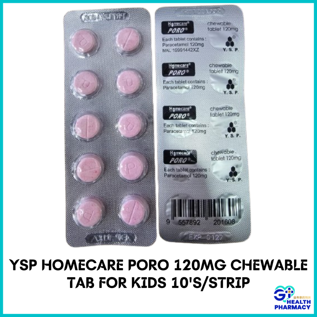 YSP HOMECARE PORO 120MG CHEWABLE TAB FOR KIDS 10'S/Strip (paracetamol ...