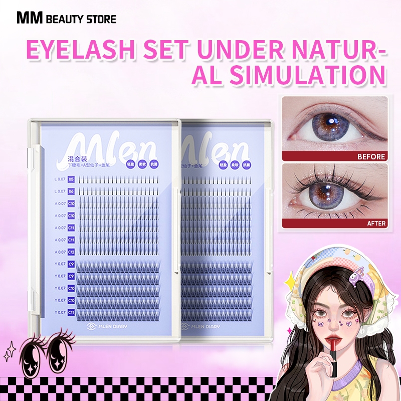 MLEN DIARY single cluster adhesive eyelash three in one fish tail A-type eyelash | Shopee Malaysia