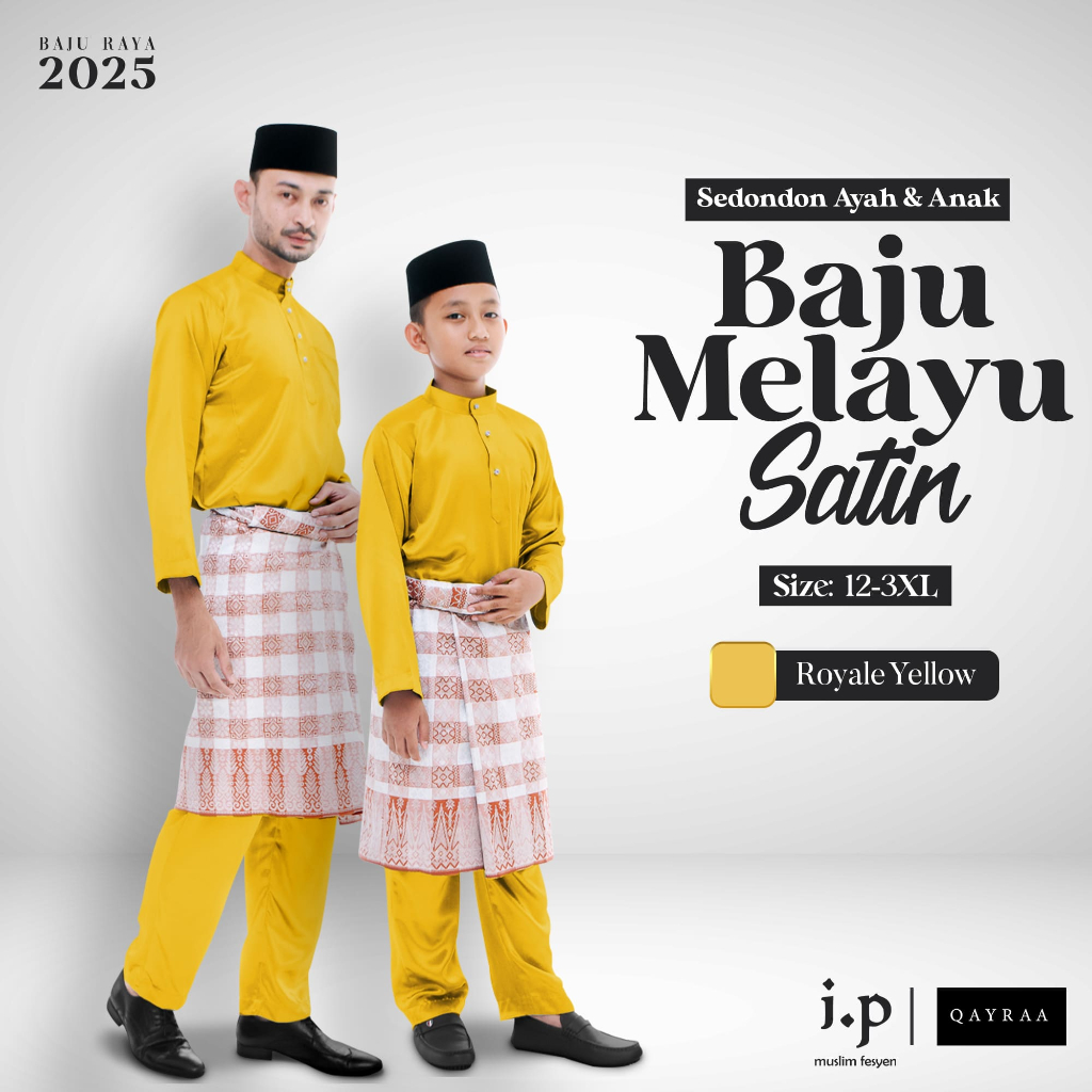 I.P Muslim KUNING DIRAJA Baju Melayu Satin Family Set Pasang Normal ...