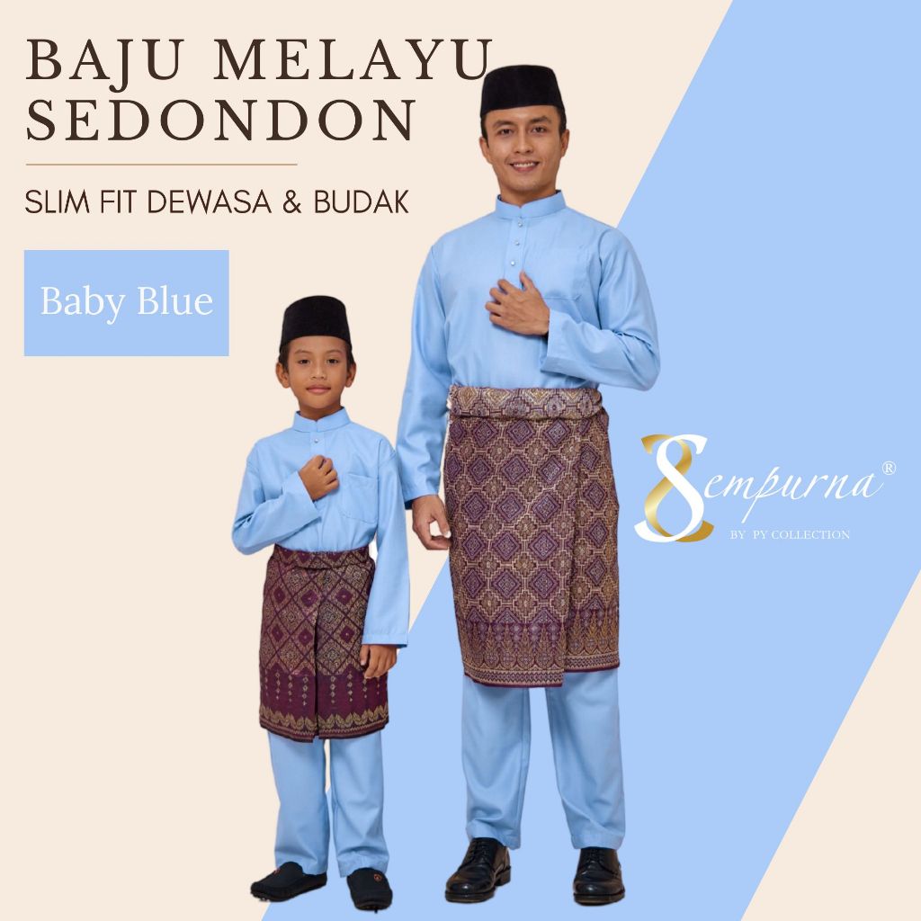 BAJU MELAYU RAYA SEMPURNA 2025 SLIM FIT COTTON BABY BLUE SEPASANG ...
