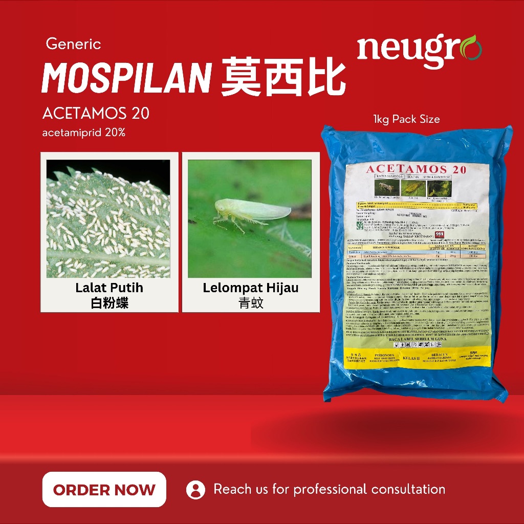 MOSPILAN Generic ACETAMOS莫西比 1kg acetamiprid 20% Racun Serangga Pertanian Lalat Putih Kutu Trip ...