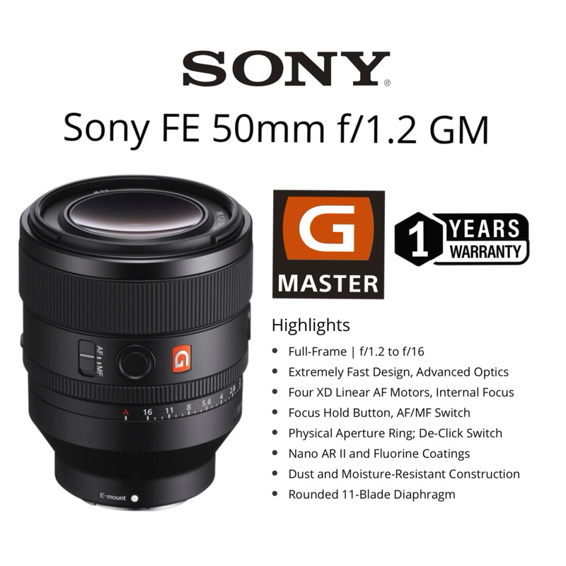 SONY FE 50MM F/1.2 GM LENS (1 YEARS WARRANTY) G MASTER LENS PRIME LENS ...