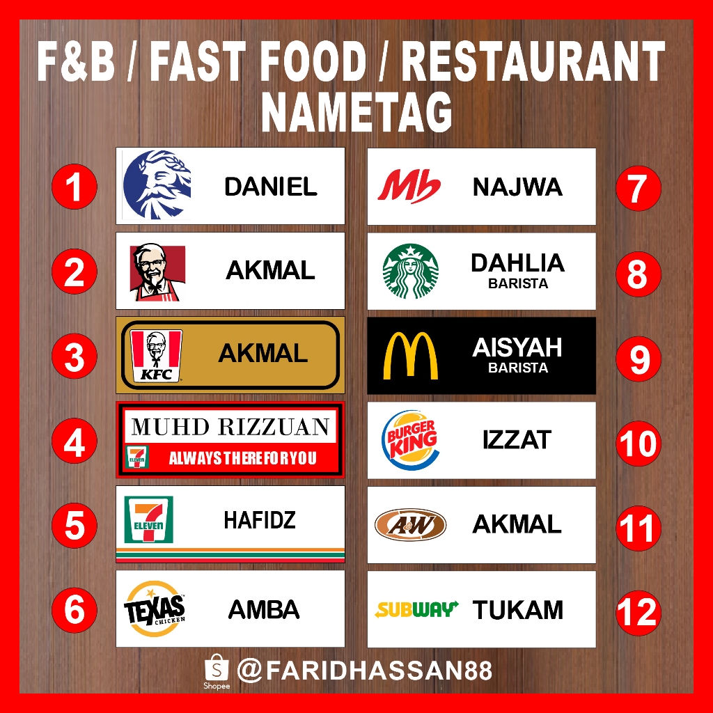 Name Tag Epoxy Food And Beverage (F&B) | Fast Food | Restaurant Logo ...