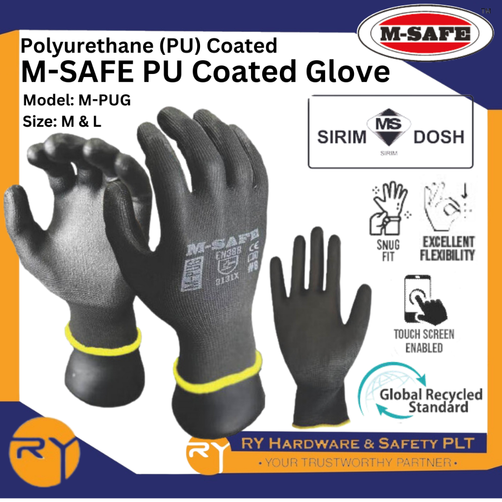 M-SAFE M-PUG POLYURETHANE COATED PALM GLOVES | SEEMLESS KNITTED LINER | ECONOMIC YET DURABLE ...