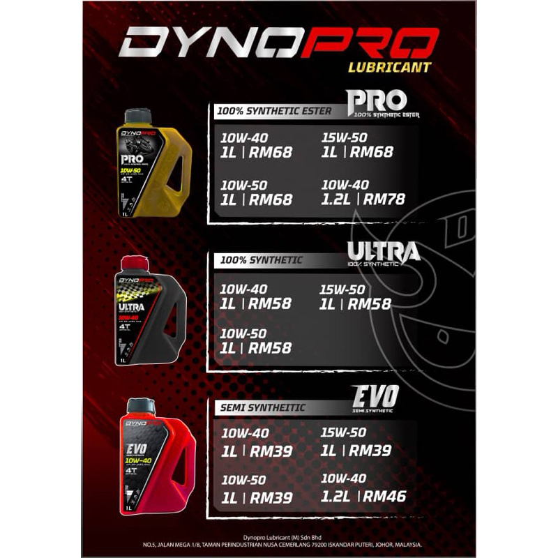 N 4T DYNOPRO RACING LUBRICANT 100% DYNO PRO SEMI SYNTHETIC/FULLY ESTER ...