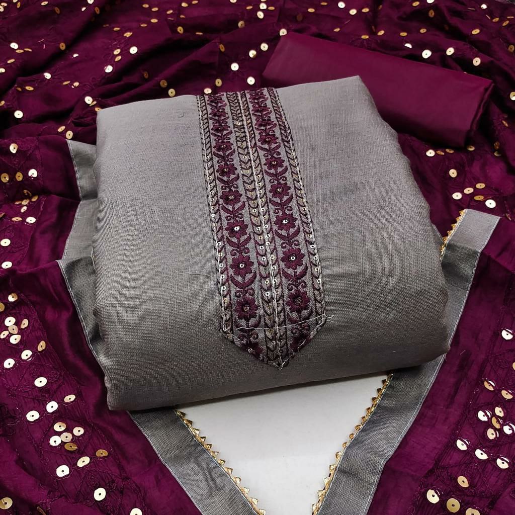 Unstitched Punjabi Suit Material Bombay Cotton With Multi Sequence Work Kain Jahit Baju Punjabi ...