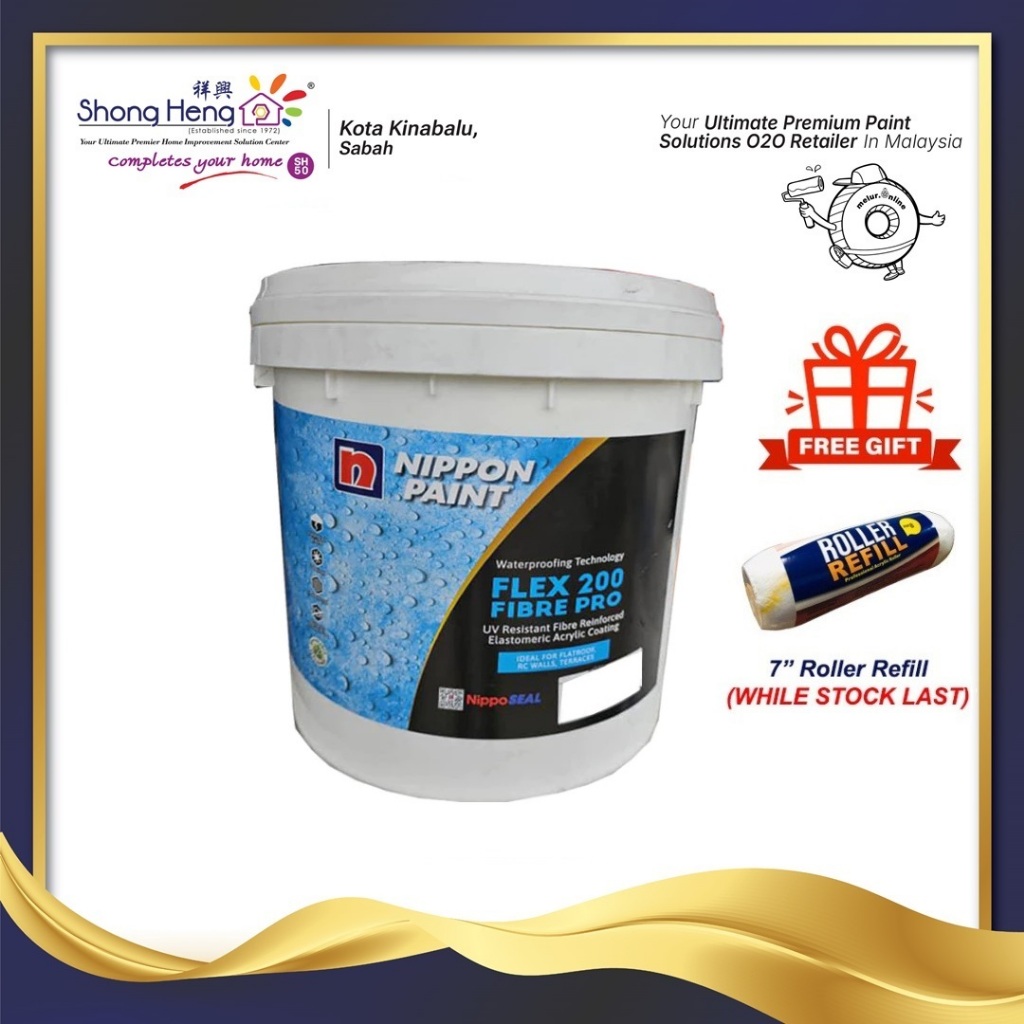 NEW!!! 5KG - Nippon Paint Waterproofing Technology Nippo SEAL Flex 200 Fibre Pro - (WHITE/GREY ...