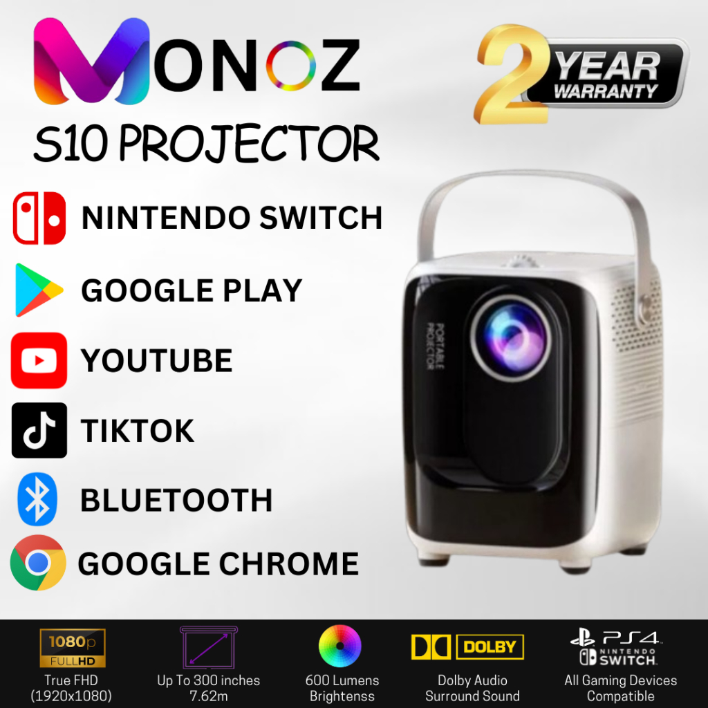 MONOZ S10 Projector 4K Laman Utama Android 11 Bluetooth 1080P Dwi WiFi ...