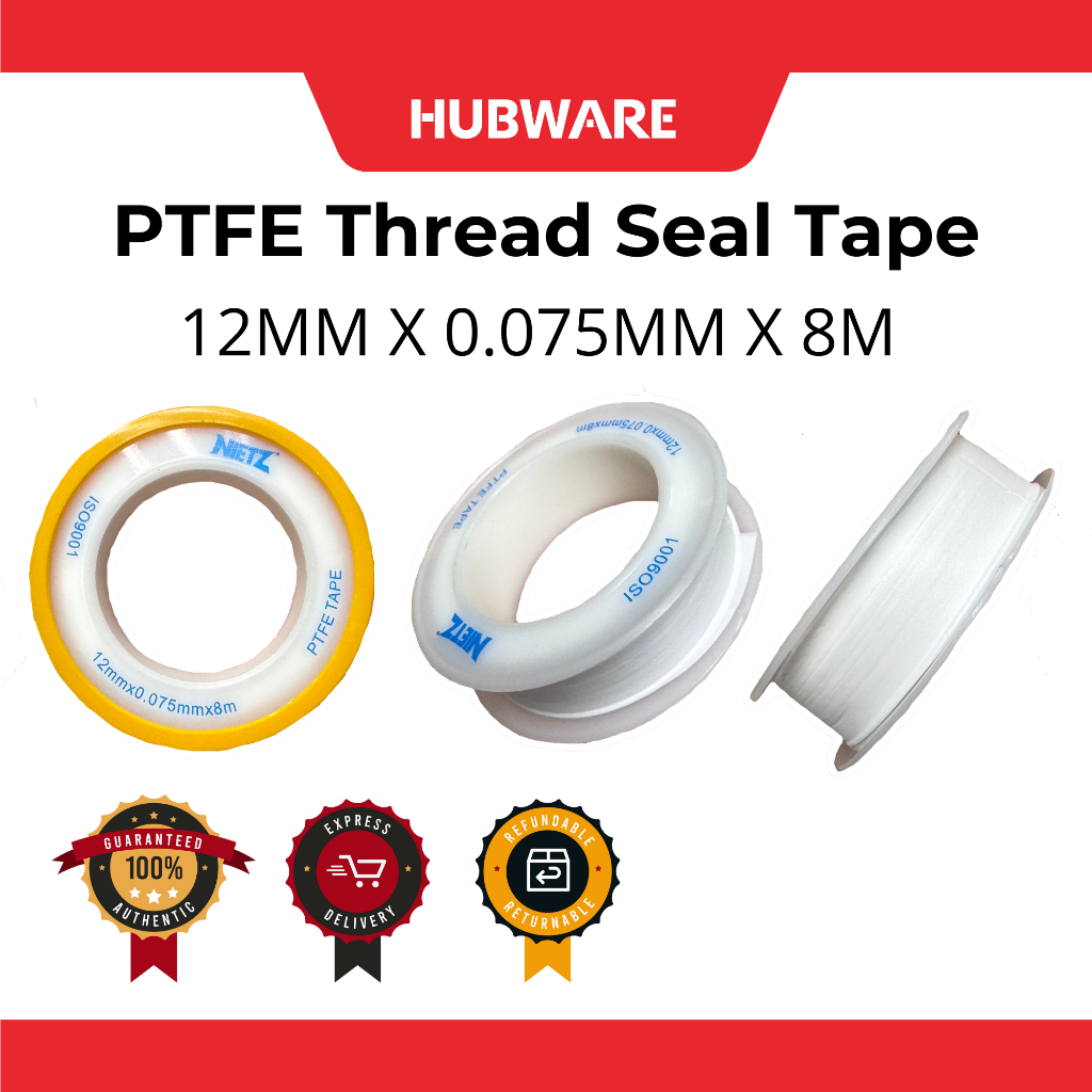 PTFE Thread Seal Tape 12mm X 0.075mm X 8m NIETZ Plumber Tape Putih Air ...