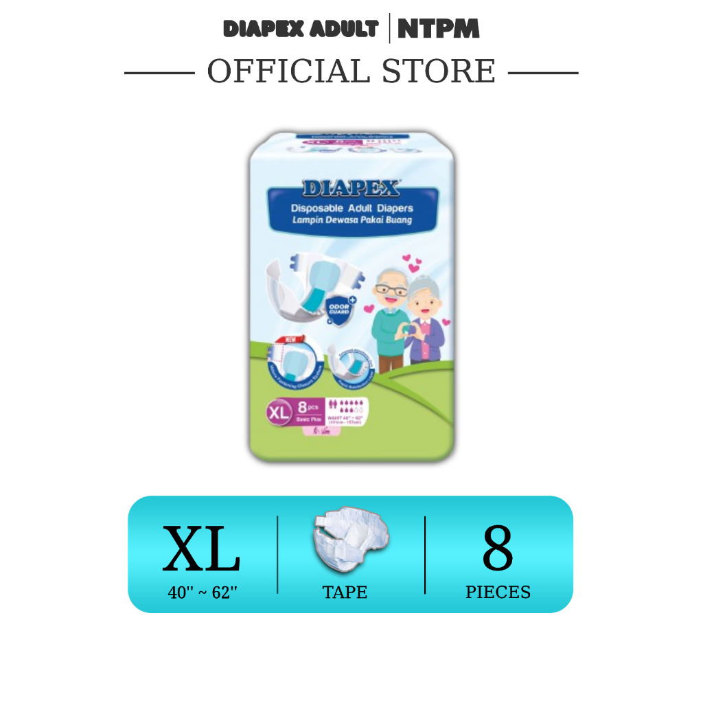 Diapex Basic Plus Adult Diaper XL (8's) | Shopee Malaysia