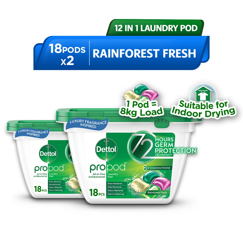 Dettol Propod All in One Laundry Capsules 18 Pods Rainforest Fresh 18s ...