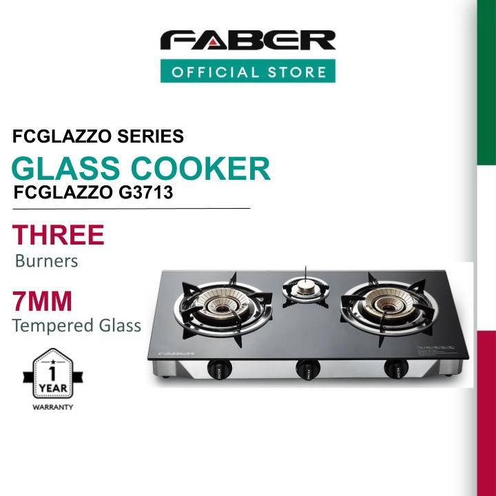 Faber Glass Cooker FCGLAZZO G3713 - Stylish 3-Burner Built-In Gas Stove ...