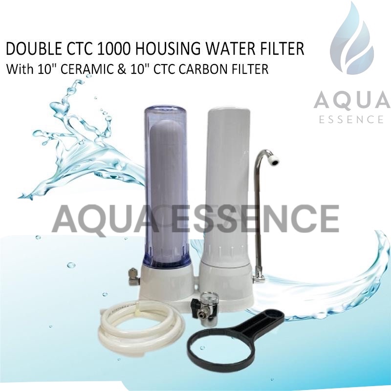 DOUBLE CTC 1000 HOUSING WATER FILTER WITH 10" CERAMIC & 10" CTC CARBON ...