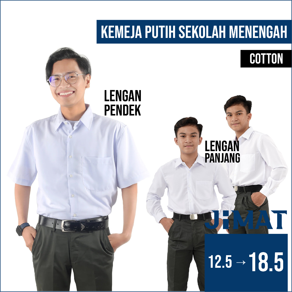 Kemeja Putih Sekolah Menengah Cotton | White School Shirt | Baju ...