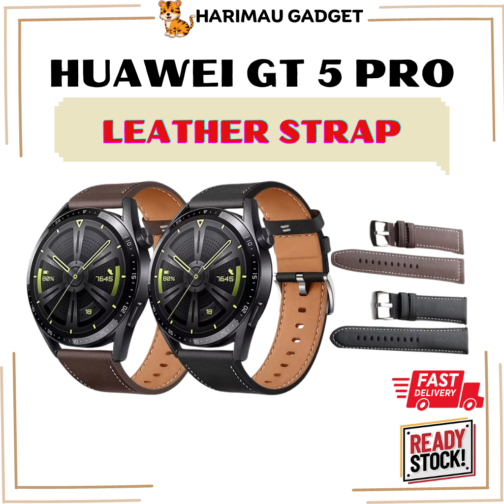 22mm Leather Strap for Huawei Watch GT5 Pro/GT4/GT3 Tali Jam Kulit ...