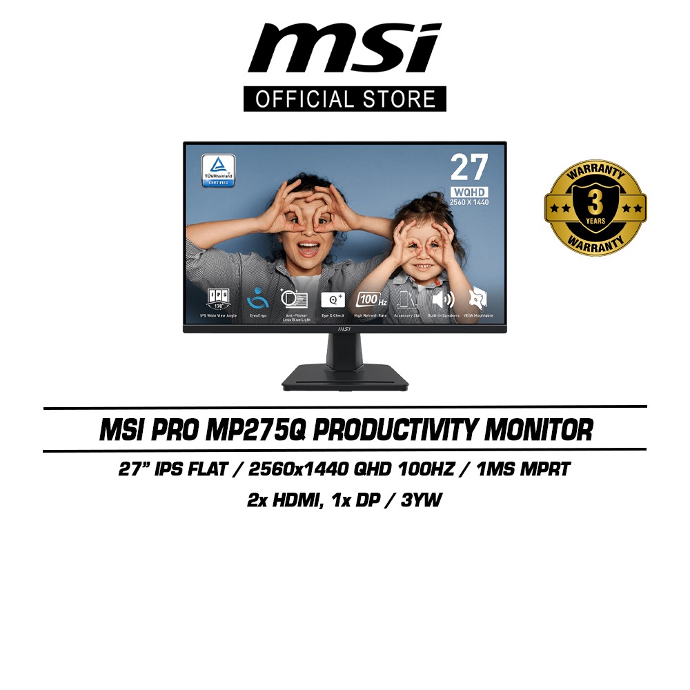 MSI Pro MP275Q Business & Productivity Monitor (27"/QHD/IPS/100Hz ...