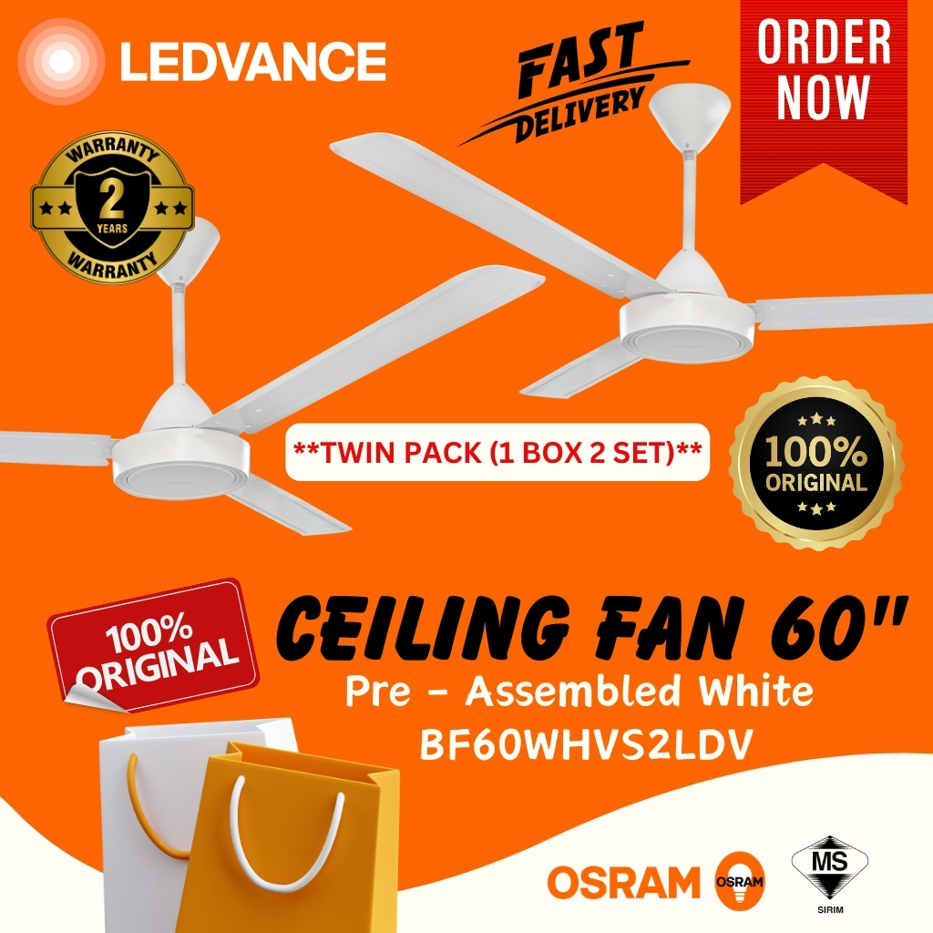LEDVANCE CEILING FAN 60" (PRE-ASSEMBLED) WHITE BF60WHVS2LDV 1 BOX-2 ...