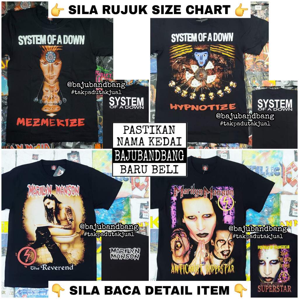 (Pit 18-26) Baju SOAD System Of A Down Marilyn Manson Band Tshirt ROCK ...