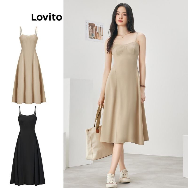Lovito Casual Plain Draped Structural Line Tighten The Waist Dress for ...