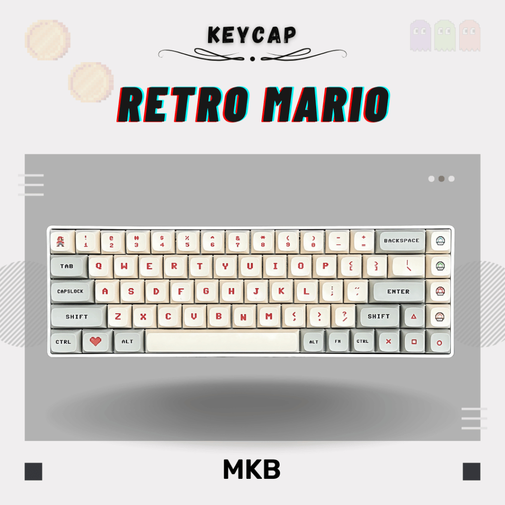 MKB Retro Mario Pixel Gaming PBT XDA Profile Keycap Set for Mechanical ...
