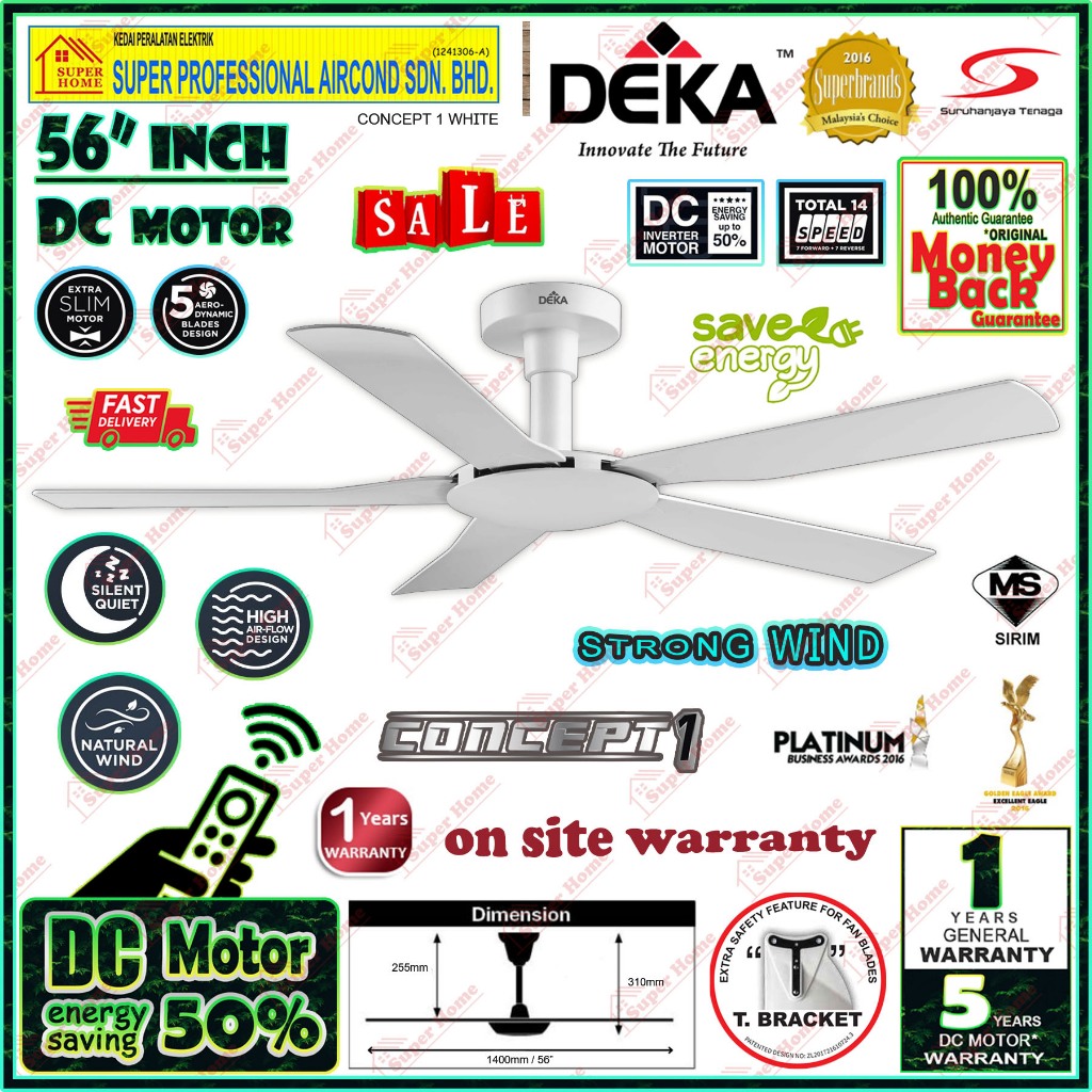 Deka Ceiling Fan Deka CONCEPT 1 (White) 56 inch 5 Blades DC Motor ...