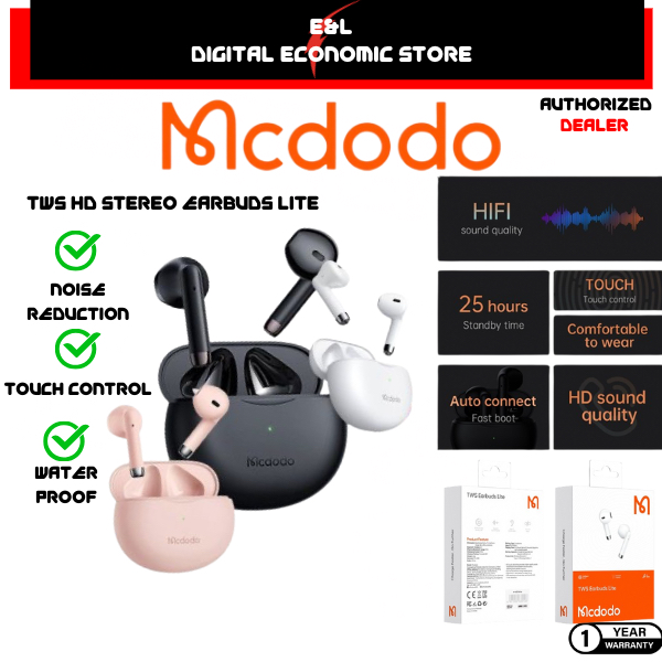 【1yr Warranty】 MCDODO HP 803 TWS Earbuds Lite Bluetooth Earphones Stereo Wireless 5.1 IPX4 ...