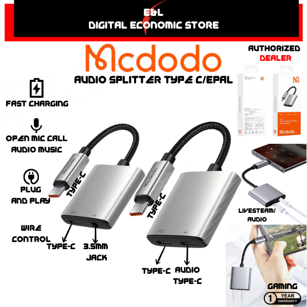【1Yr Warranty】 MCDODO 2 in 1 L USB C DC3.5mm Audio Adapter Charging ...