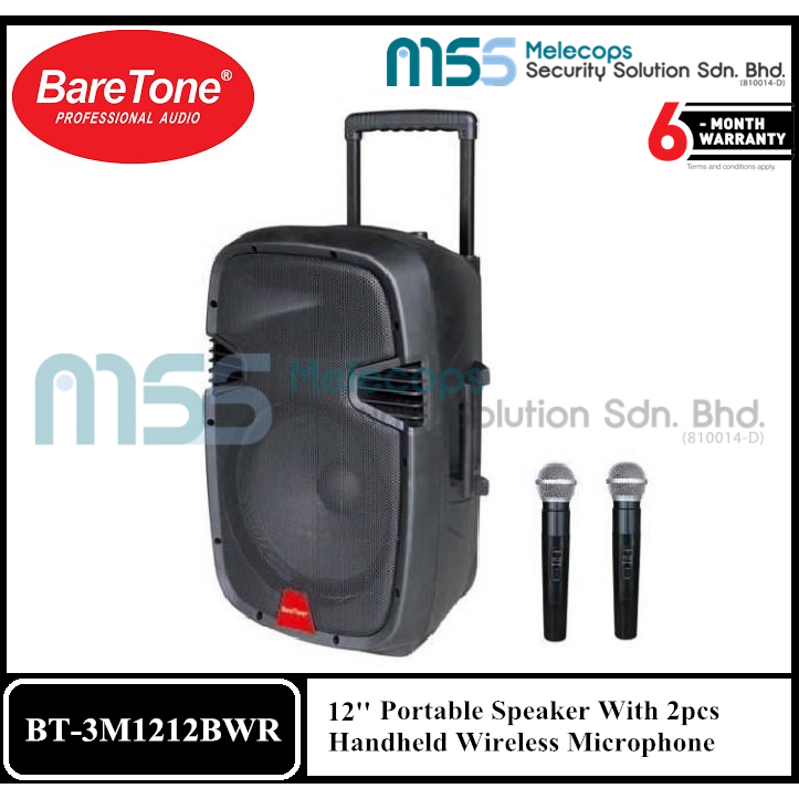 Baretone BT-3M1212BWR 12'' Portable Speaker With 2pcs Handheld Wireless ...