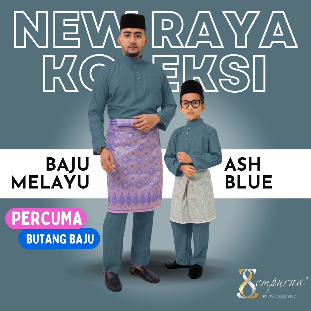 Brand Sempurna Baju Melayu Warna Ash Blue Slim Fit Cotton Sedondon Baju ...