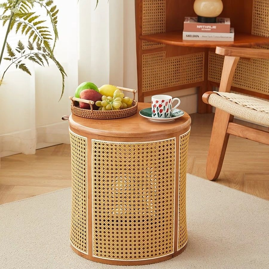 Bedroom Japanese-Style round Rattan Storage Corner Table round Table ...