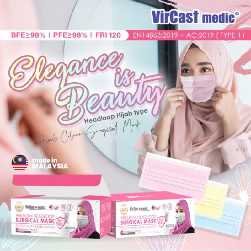 Vircast 3ply Hijab Face Mask Premium Headloop (30pcs) | Shopee Malaysia