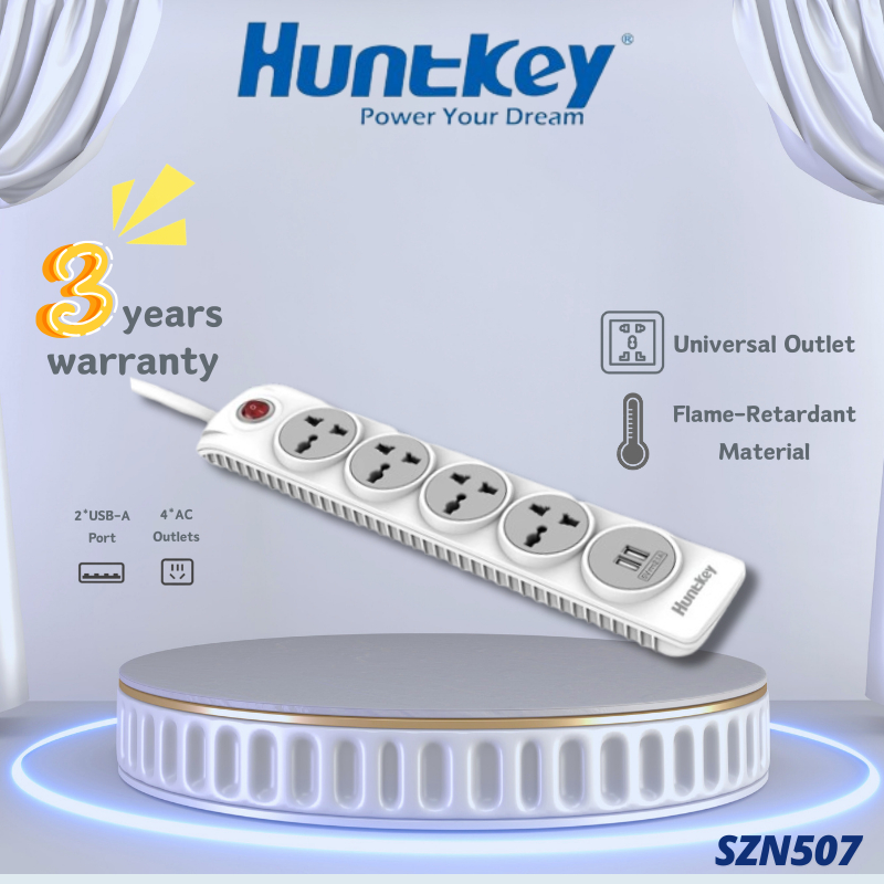 Huntkey 4 Universal Sockets 2 Usb Ports Double Break Safety SZN507 (3M) | Shopee Malaysia