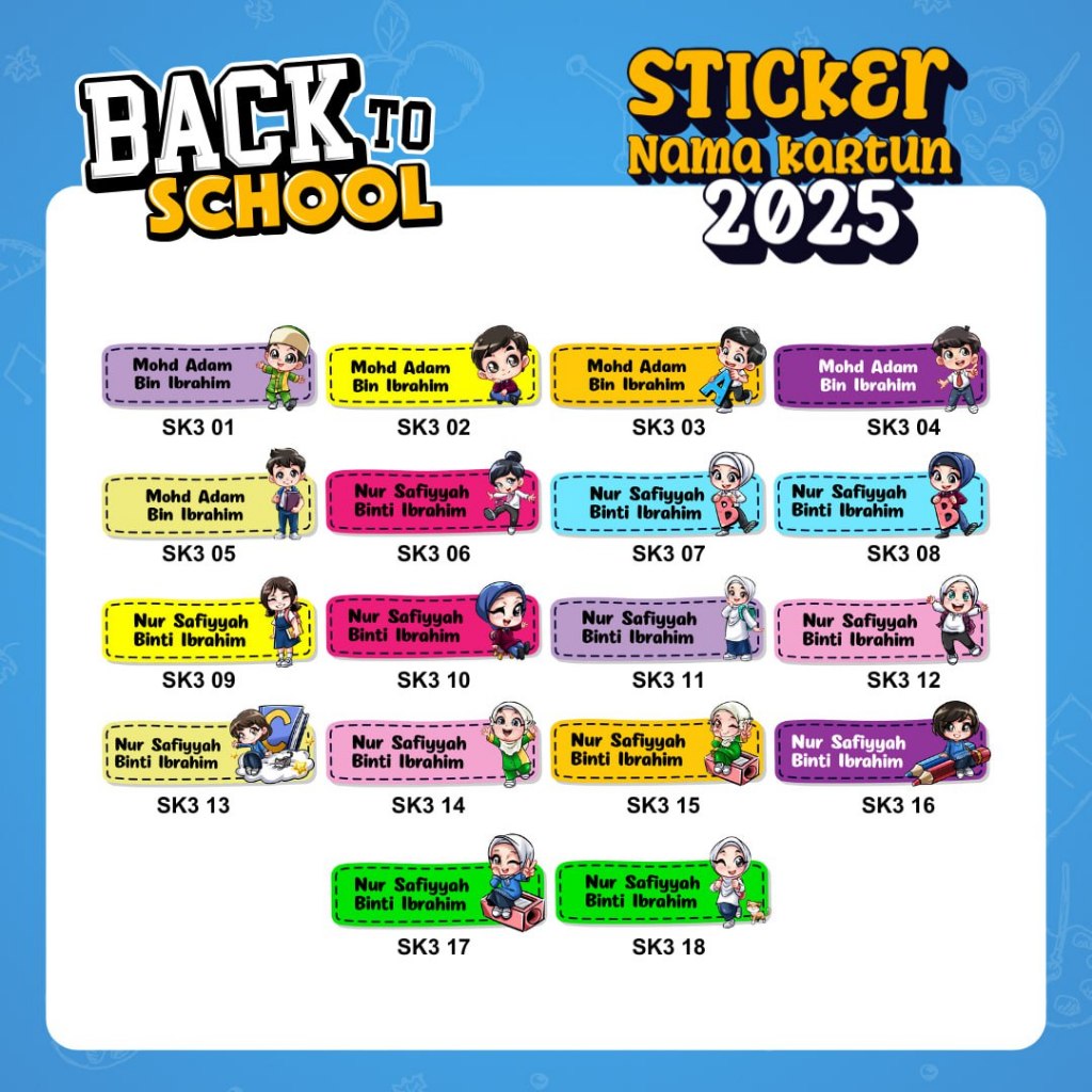 ~Sticker Label Nama Cartoon 2025~ | Shopee Malaysia