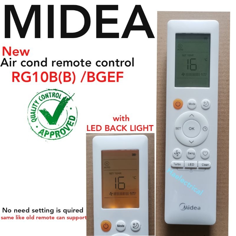 MIDEA air cond remote control code: RG10B(B) /BGEF with LED BACK LIGHT ...