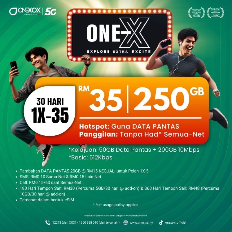 ONEX New Prepaid Unlimited 35 250GB Data 10Mbps | Shopee Malaysia