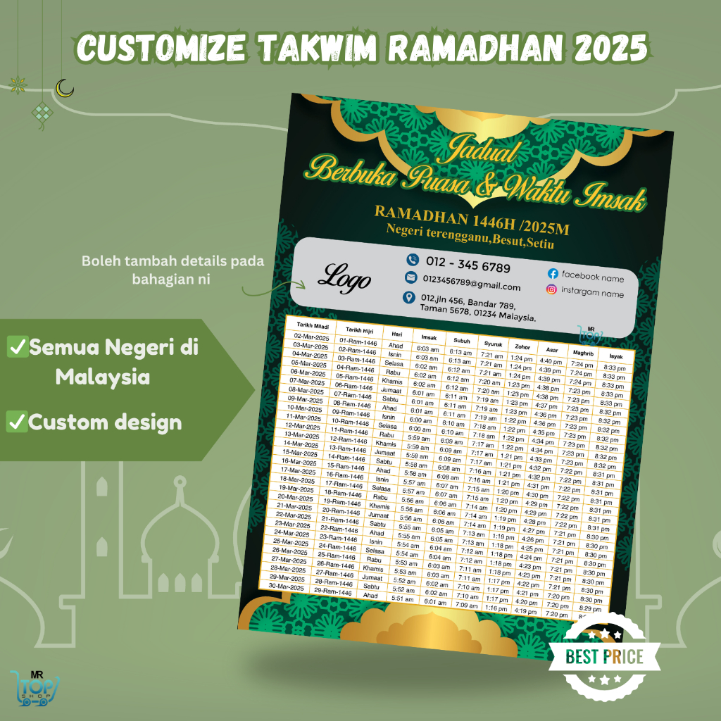 CUSTOM DESIGN🌙 TAKWIM RAMADHAN 2025 / IMSAK / WAKTU BERBUKA PUASA ...