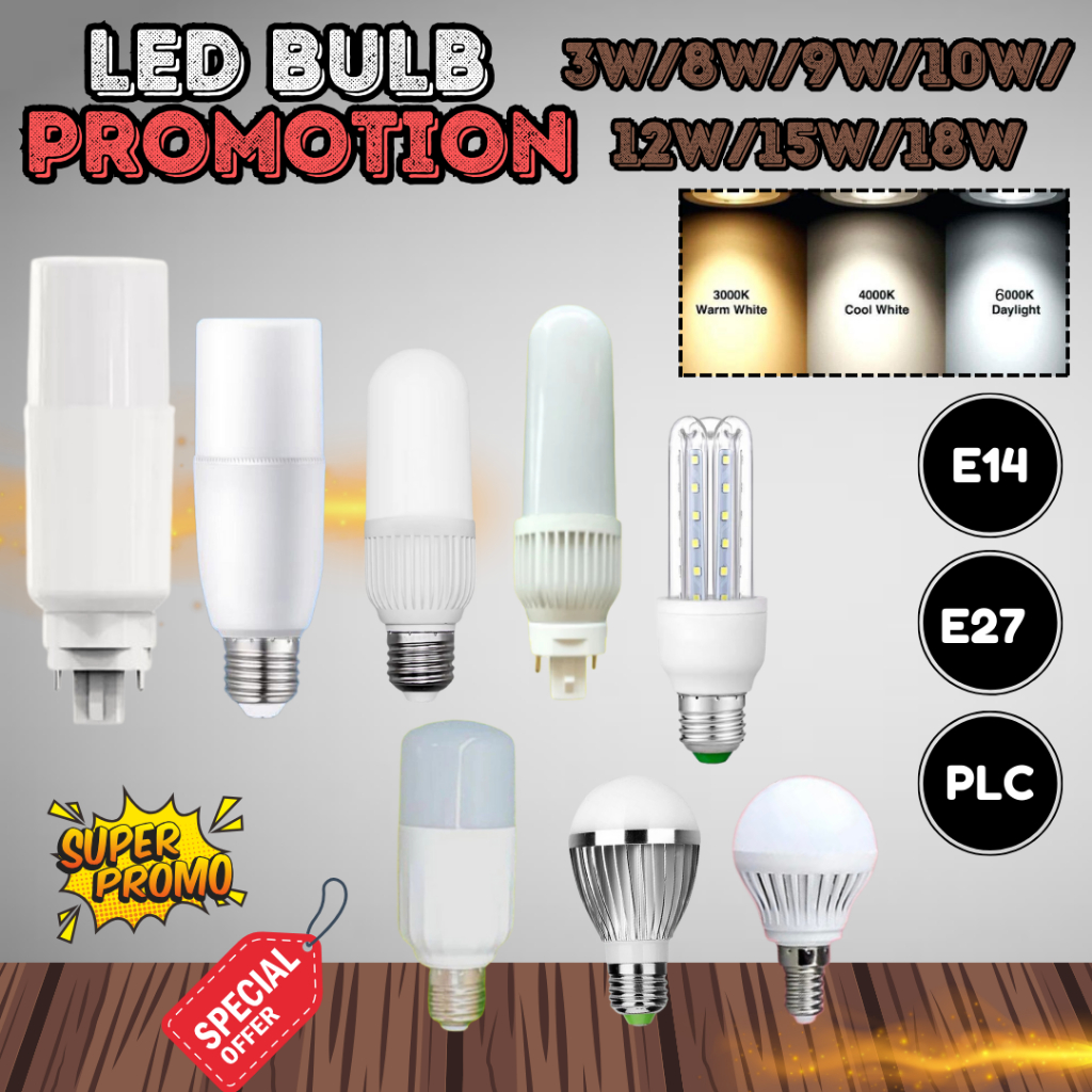 🔥PROMO🔥LED Stick Bulb E27 E14 PLC 3W/8W/9W/10W/12W/15W/18W Energy Saving Mentol Lampu meja ...
