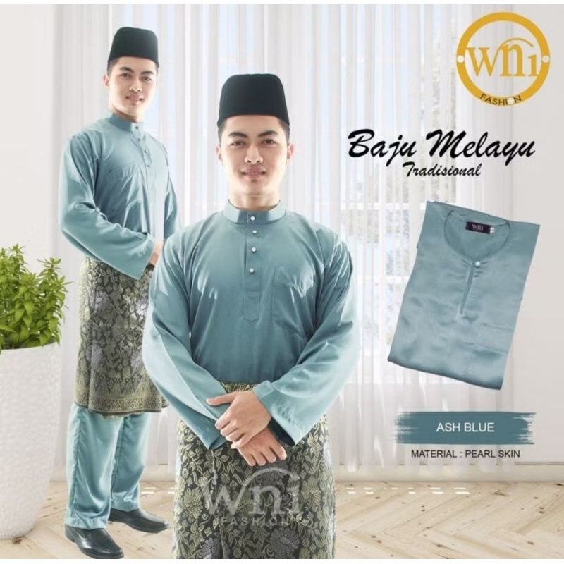 BAJU MELAYU TRADISIONAL ASH BLUE GREEN (BERPESAK) | Shopee Malaysia